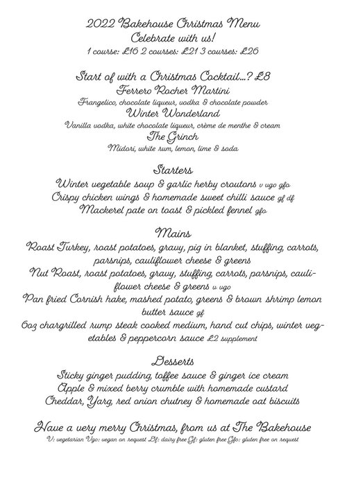 Menus - Bakehouse Restaurant